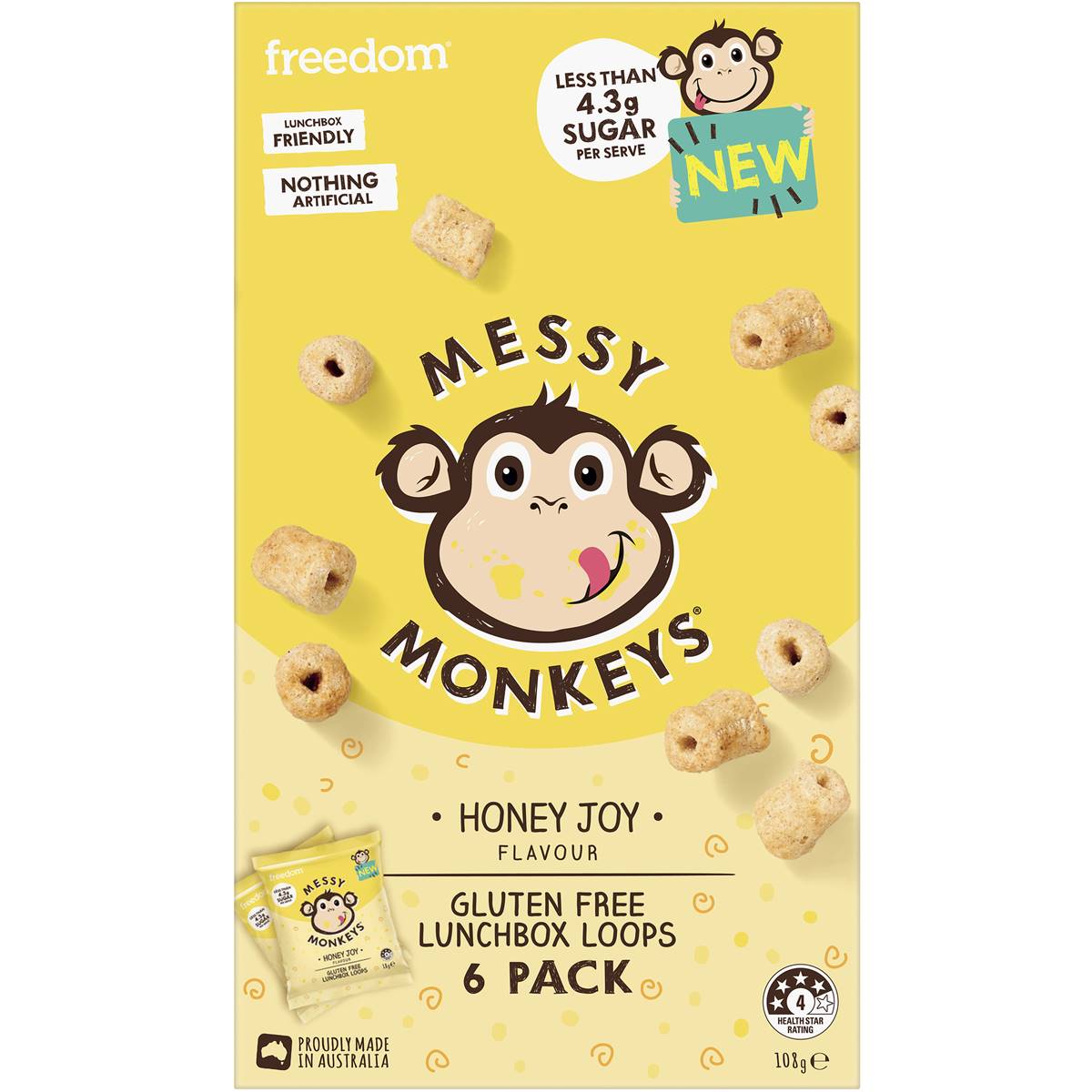 Messy Monkeys Honey Joy Flavour Loops 108g | Woolworths