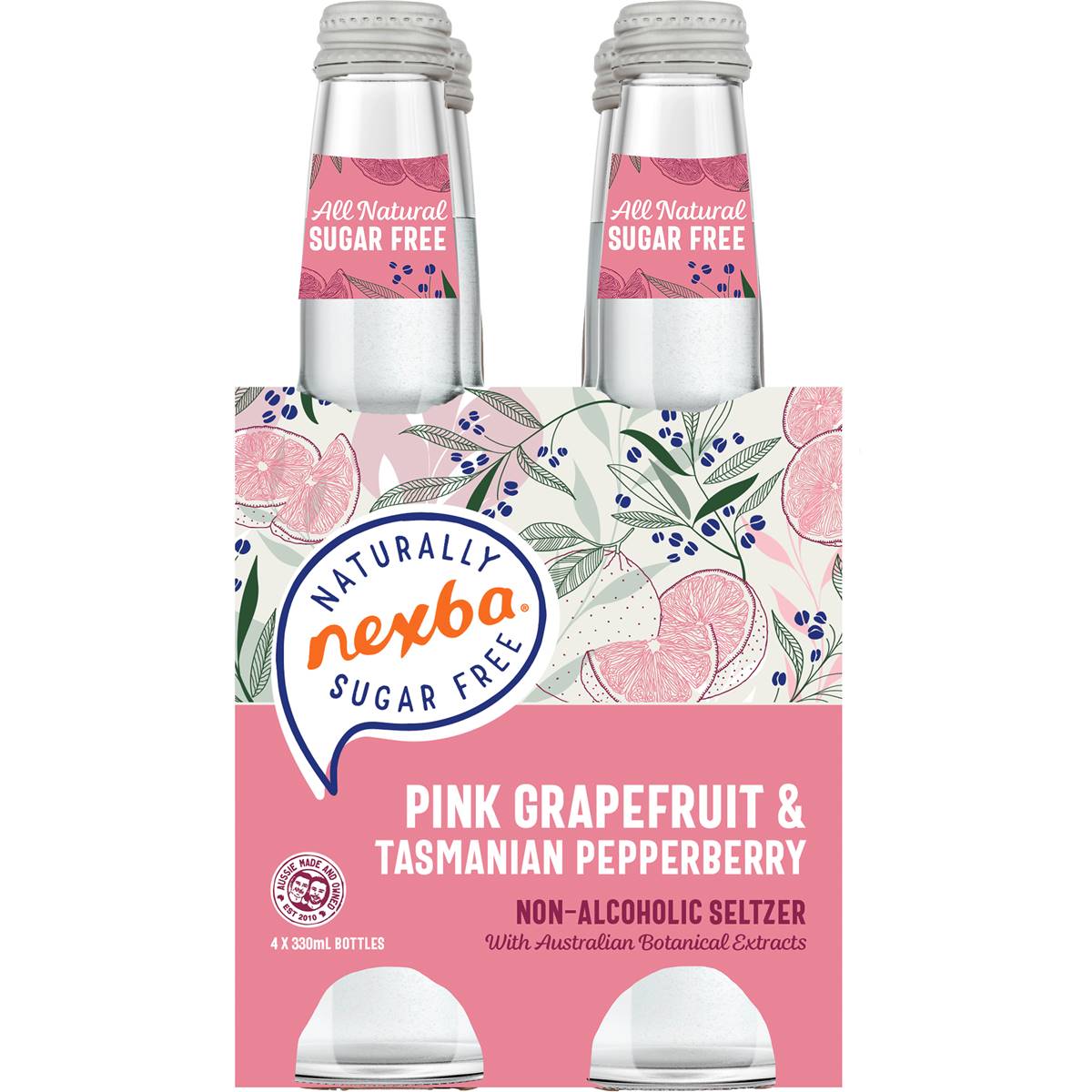 Nexba Sugar Free Pink Grapefruit & Tasmanian Pepperberry 4 X330ml ...