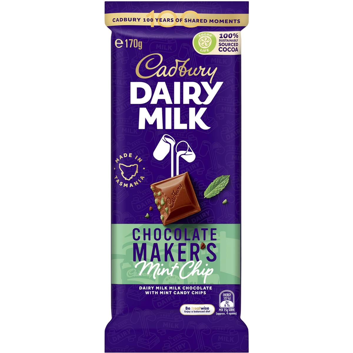 Cadbury Dairy Milk Chocolate Makers Mint Chip Chocolate Block 170g ...