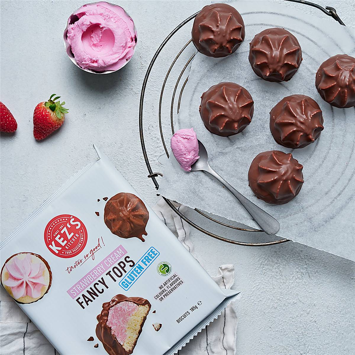 Kez's Kitchen Gluten Free Strawberry Cream Fancy Tops 185g | Woolworths
