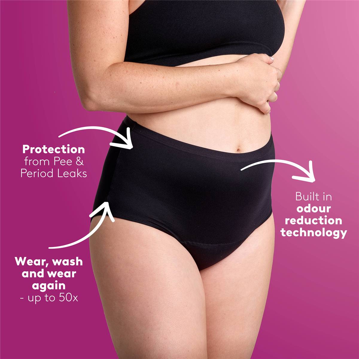 Poise 2 in 1 Period And Incontinence Underwear Black Size 12 14 1 Pack