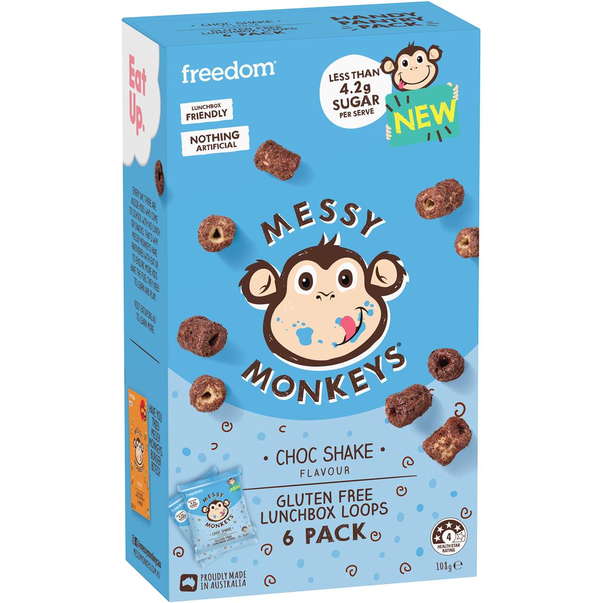 Messy Monkeys Gluten Free Lunchbox Loops Choc Shake Flavour 6 Pack ...