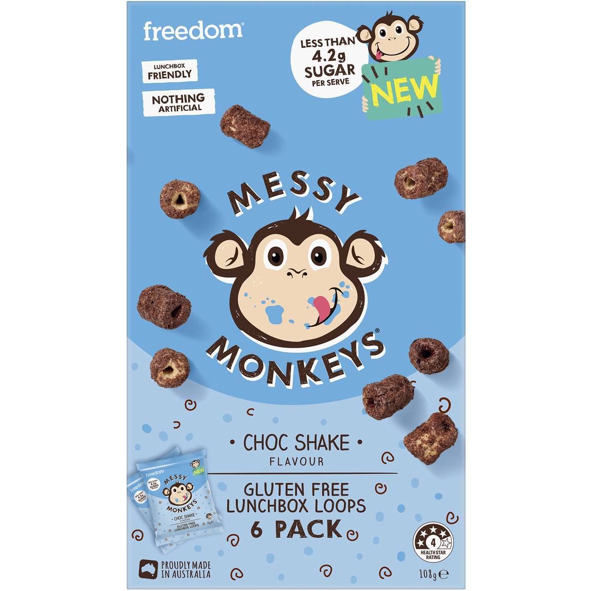 Messy Monkeys Gluten Free Lunchbox Loops Choc Shake Flavour 6 Pack ...