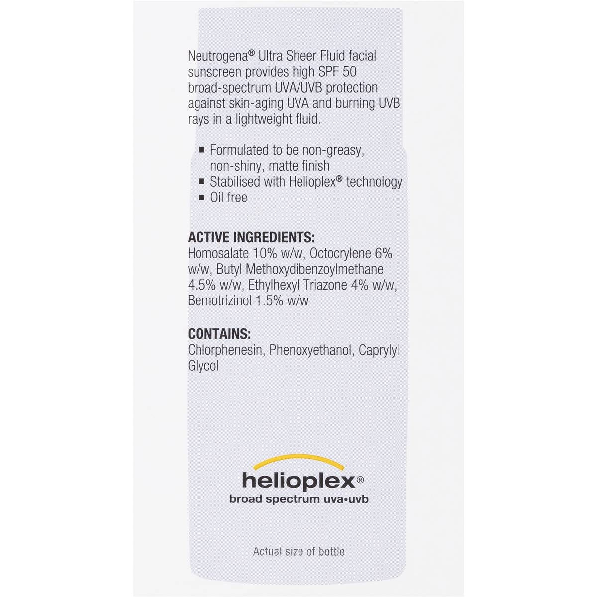 Neutrogena Ultra Sheer Fluid Facial Sunscreen Spf50 40ml | Woolworths