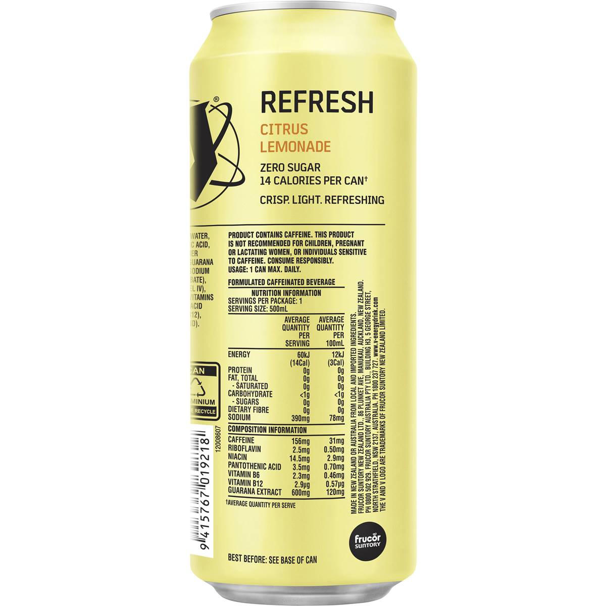 V Energy Refresh Cirtrus Lemonade Can 500ml | Woolworths