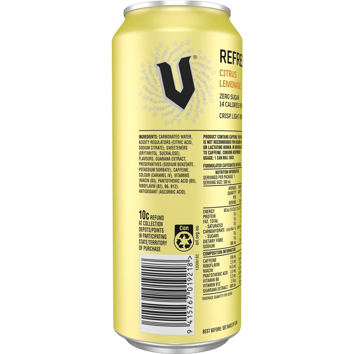 V Energy Refresh Cirtrus Lemonade Can 500ml | Woolworths