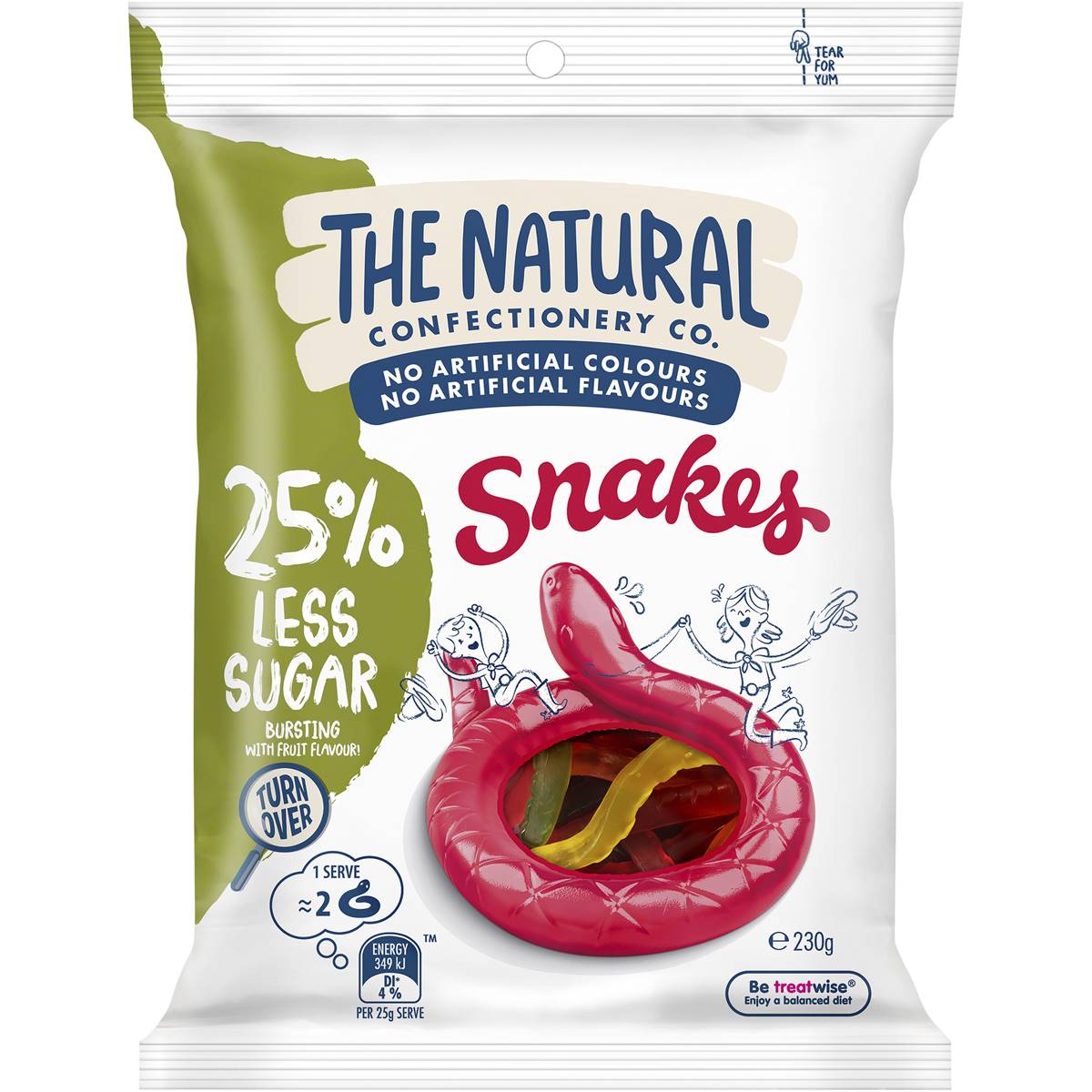The Natural Confectionery Co Snakes Reduced Sugar Lollies 230g The Natural Confectionery Co Snakes Reduced Sugar Lollies 230g