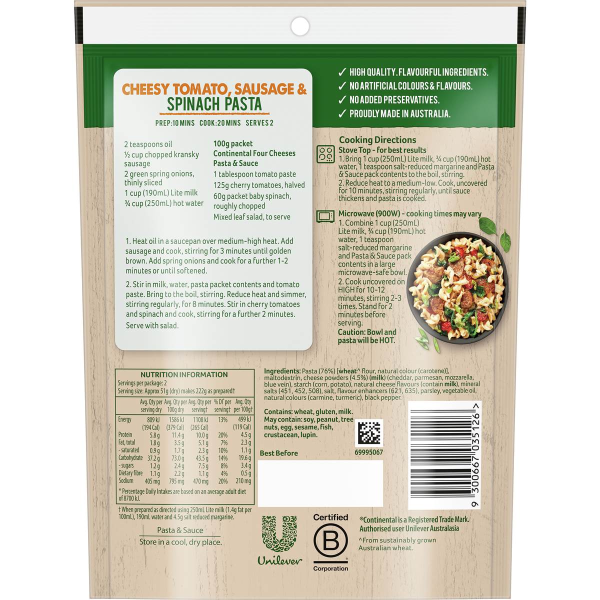 Continental Four Cheeses Pasta & Sauce 100g | Woolworths