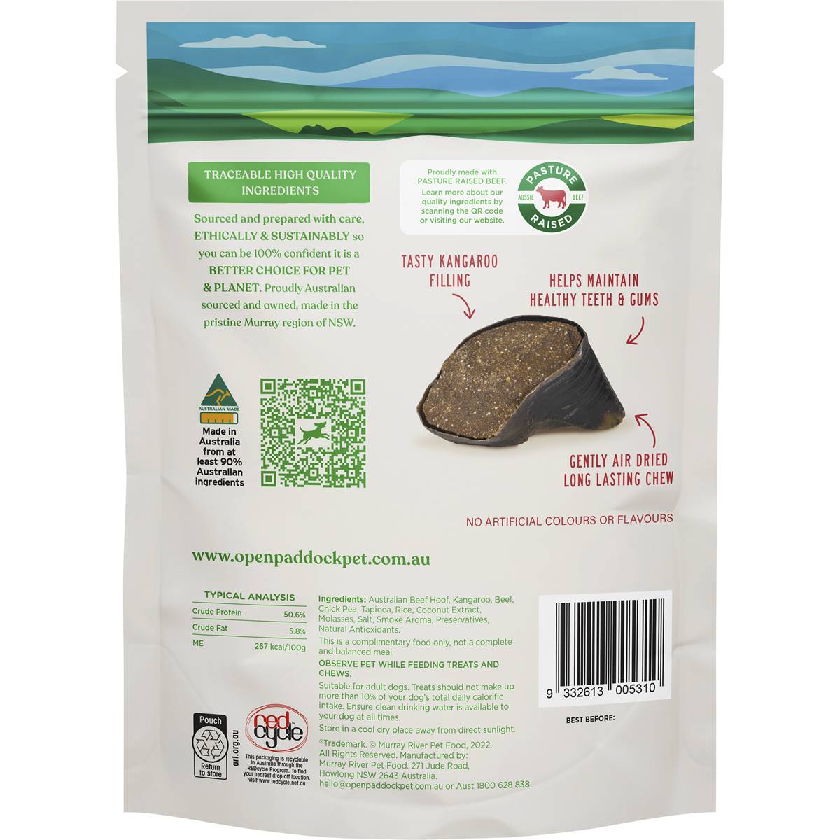 Open Paddock Beef Hoof With Kangaroo Filling Treat For Dogs 2pk ...