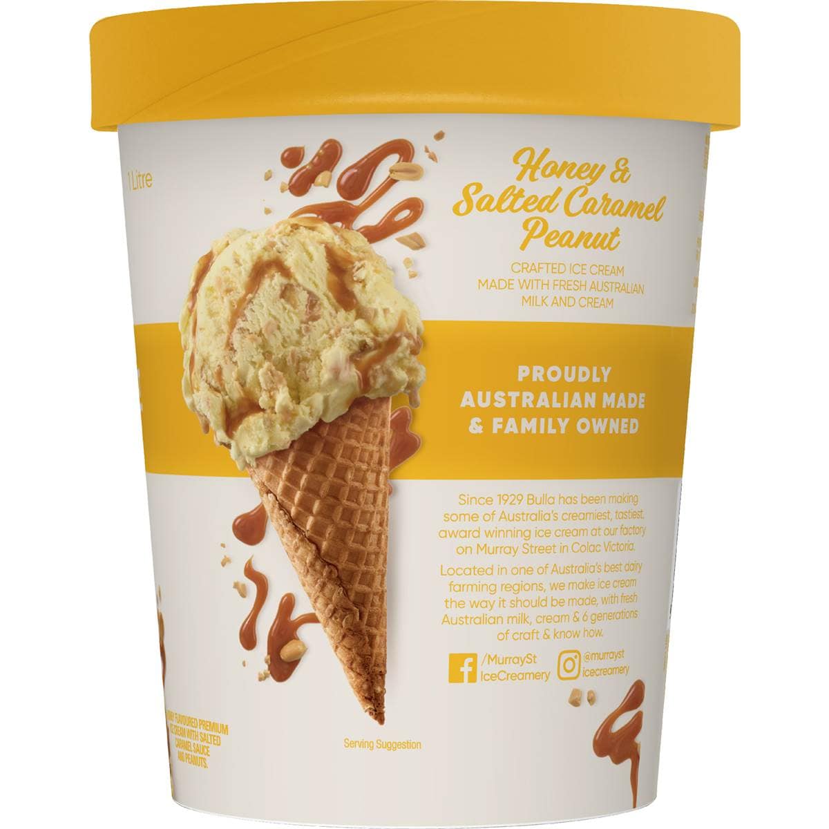 Bulla Murray St Ice Creamery Honey & Salted Caramel Peanut Icecream 1l ...