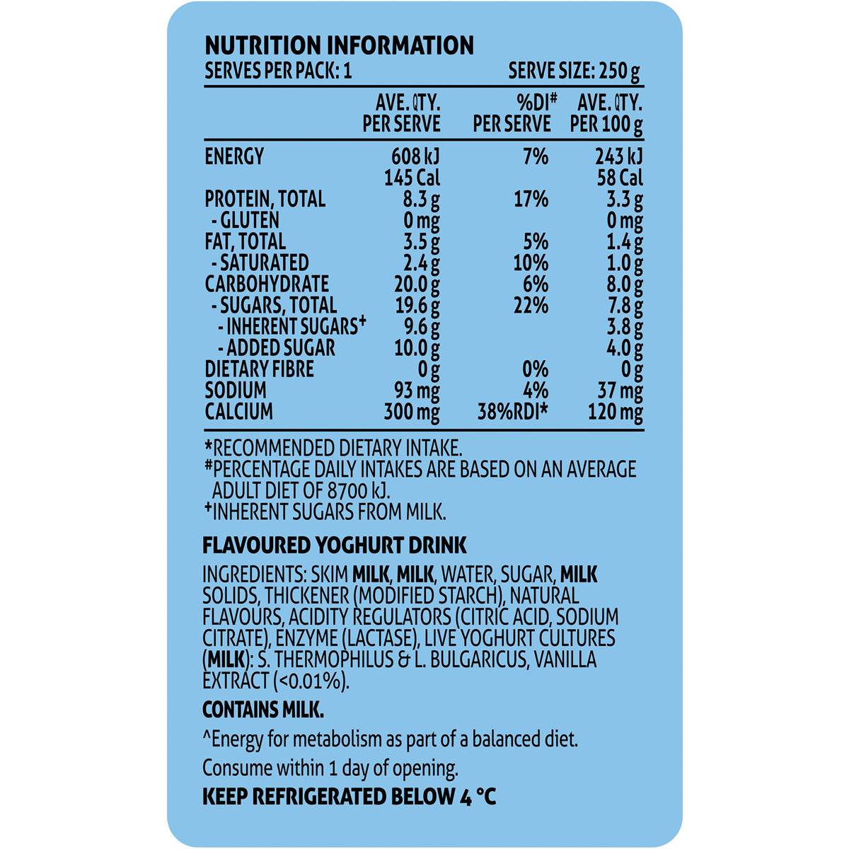 Yoplait Yop 2 Go Vanilla Yoghurt Drink 250g | Woolworths