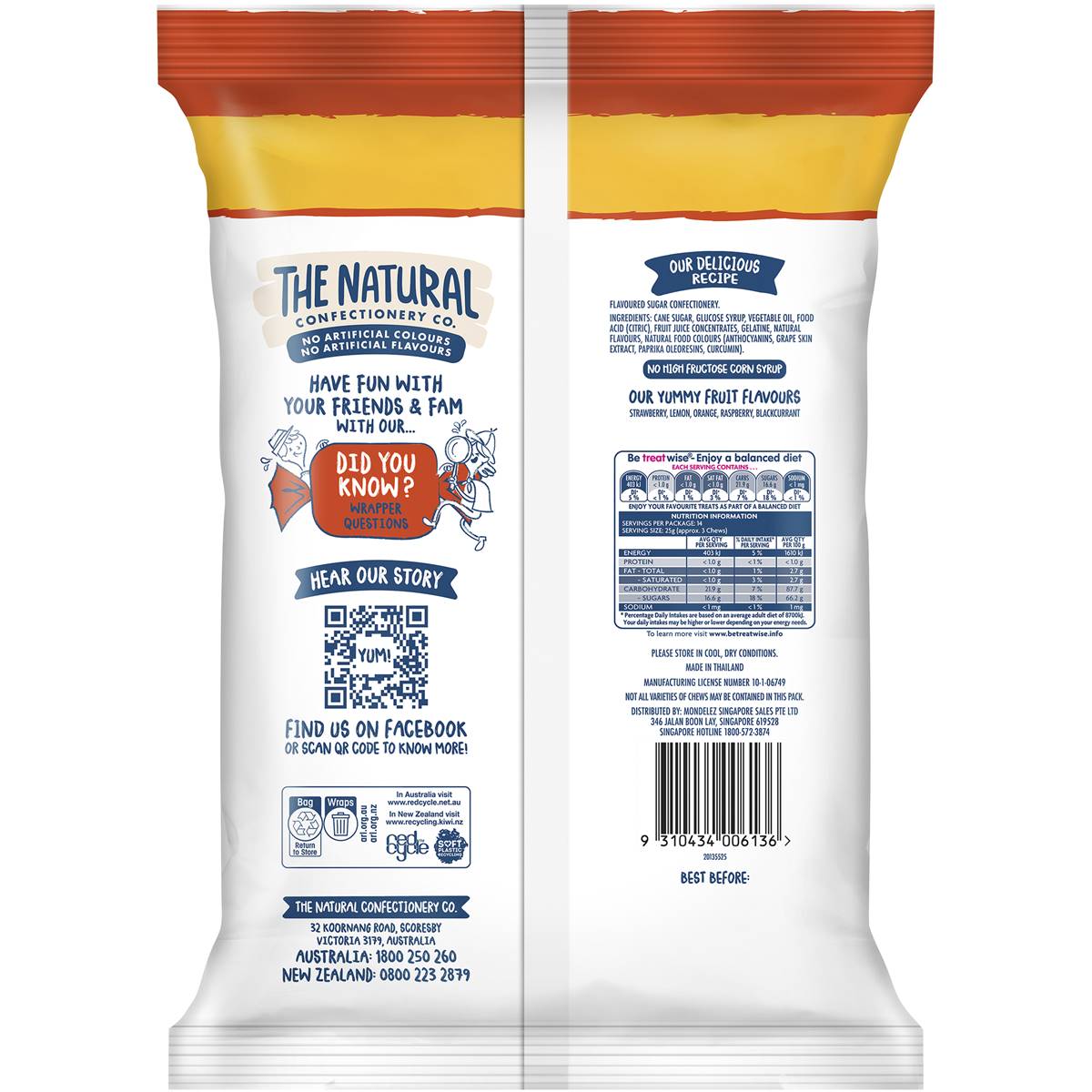 The Natural Confectionery Co. Fruity Chews Lollies 350g | Woolworths