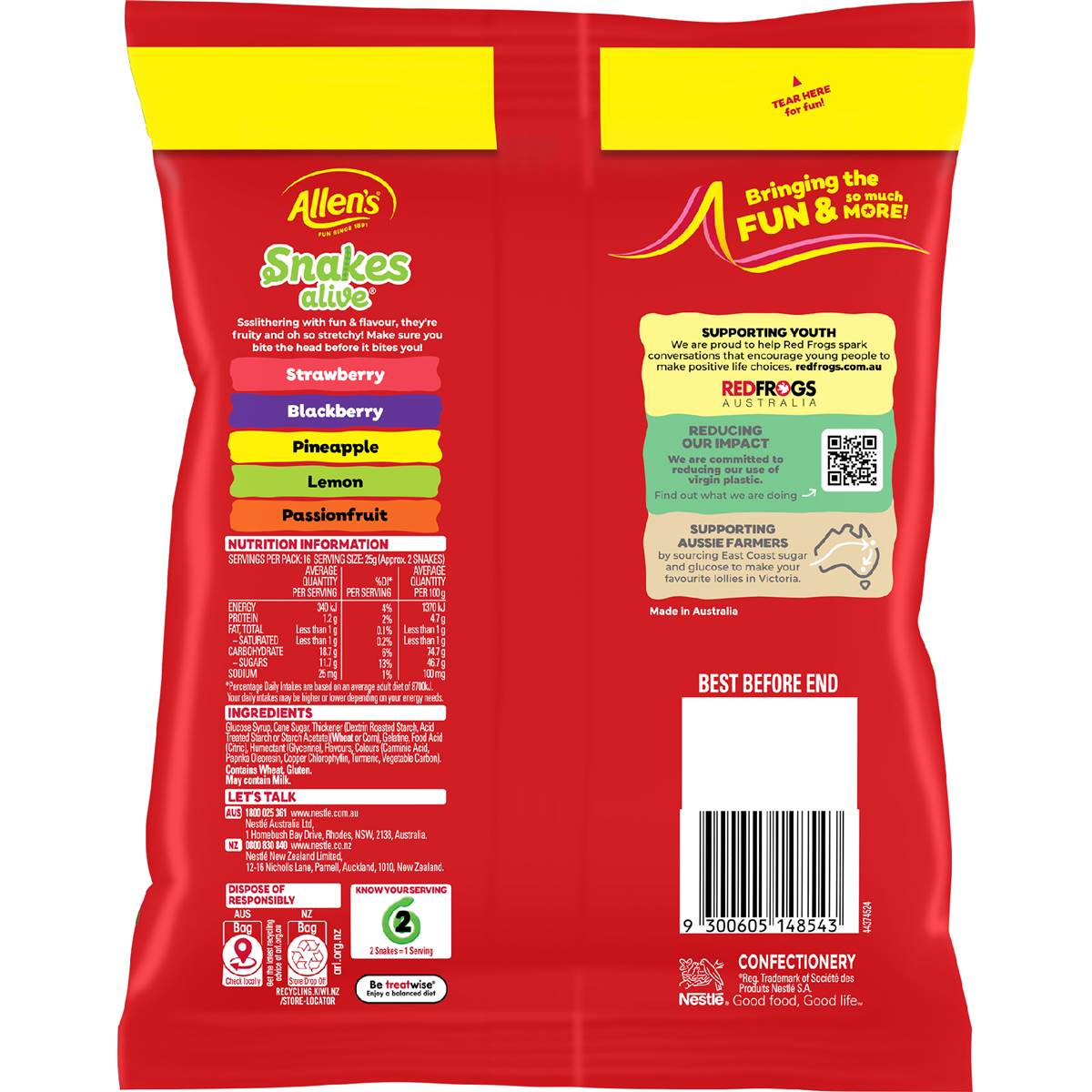 Allen's Snakes Alive Lollies Family Size Bag 405g | Woolworths