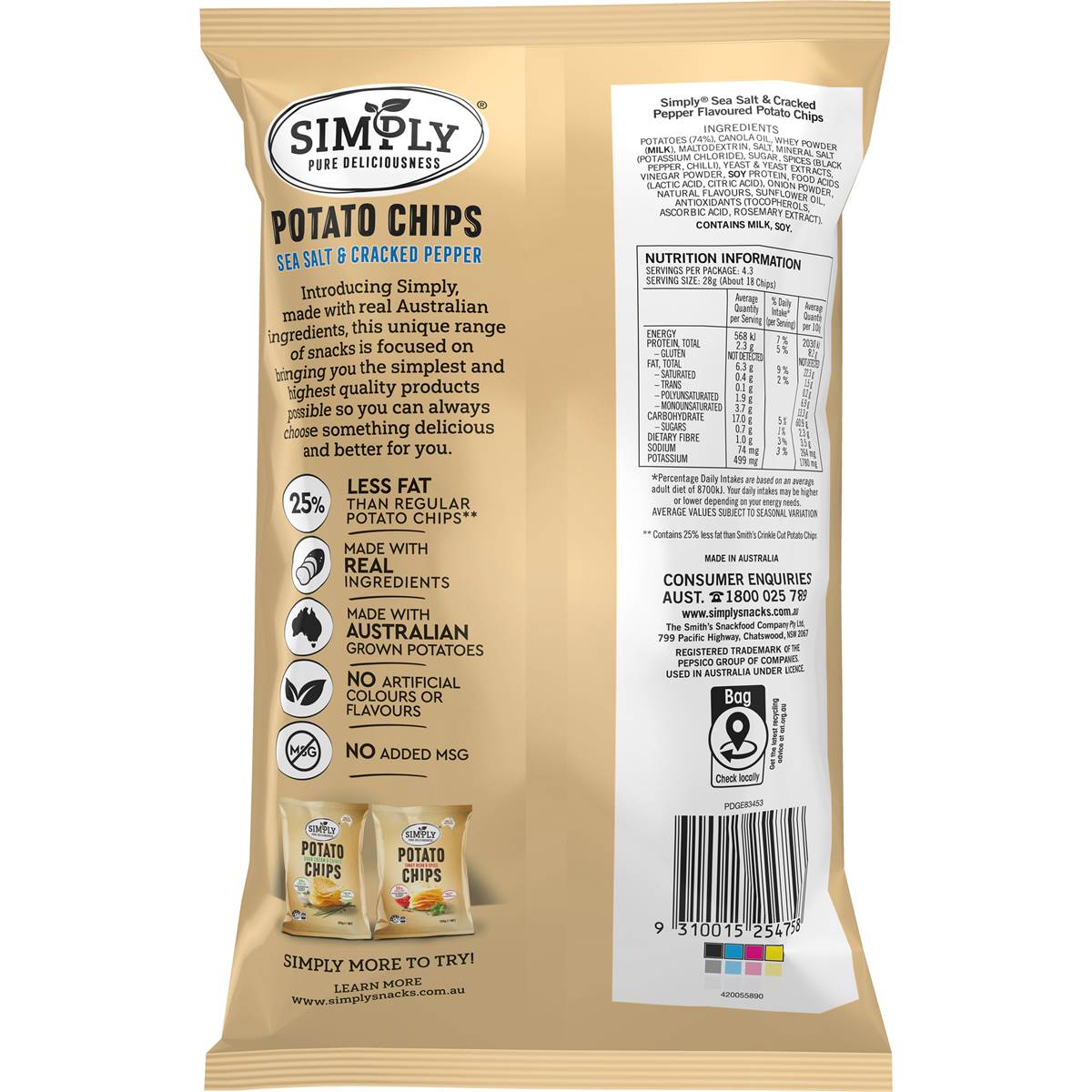 Simply Sea Salt & Cracked Pepper 25% Less Fat Potato Chips 120g ...