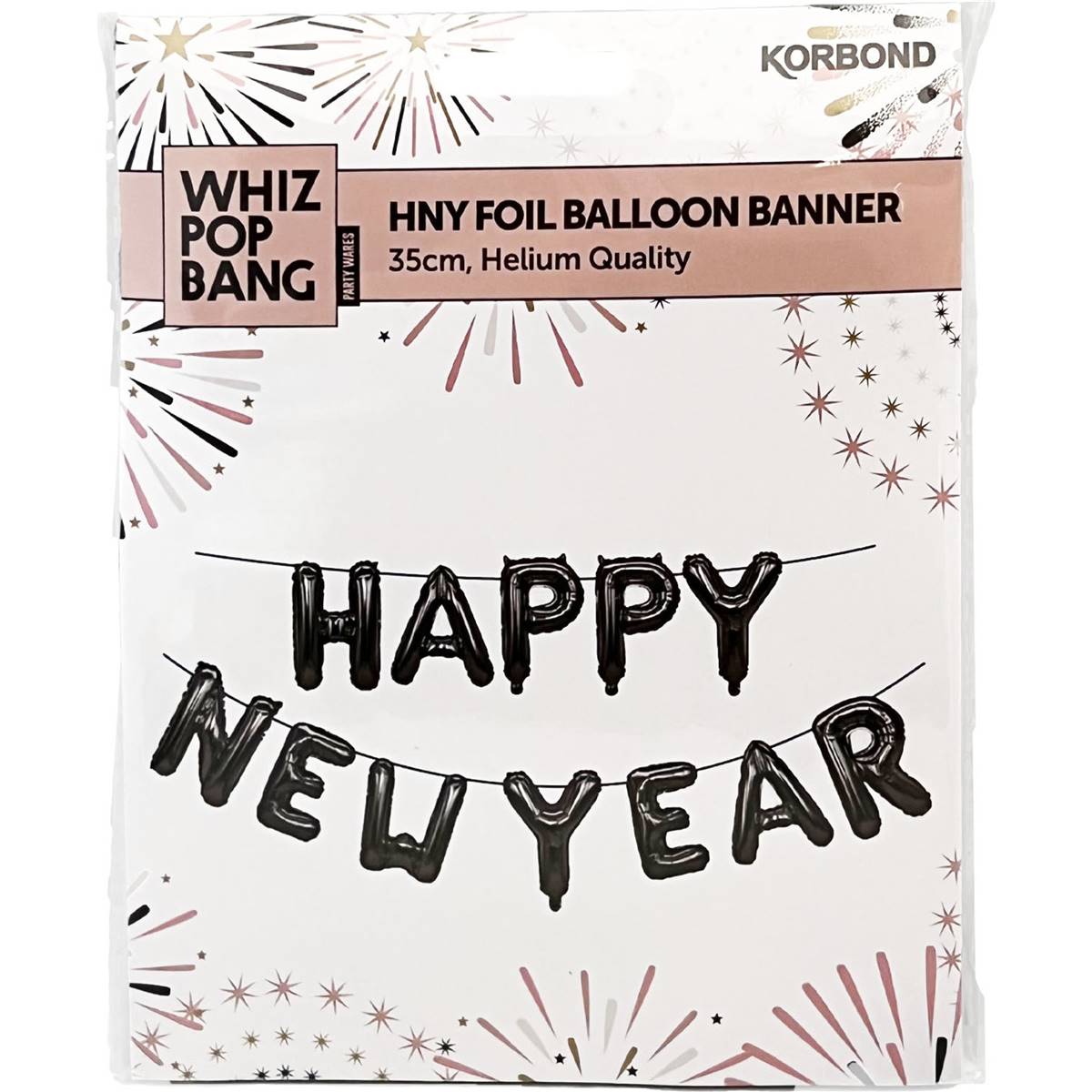 Whiz Pop Bang Balloon Banners Happy New Year Black Each | Woolworths