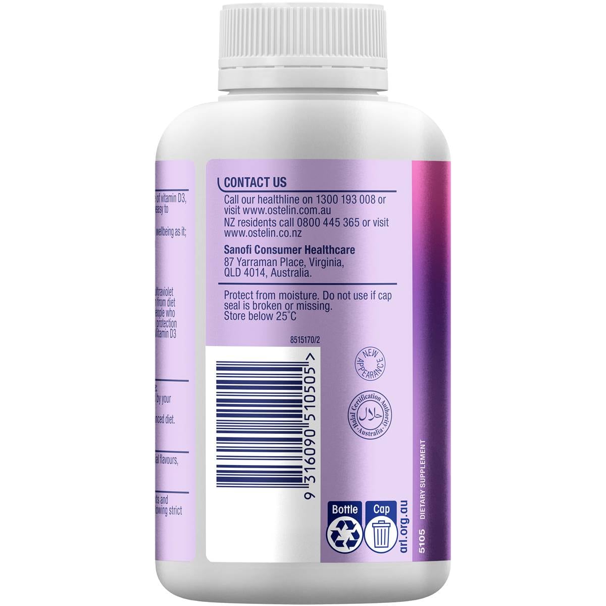 Ostelin Vitamin D 1000iu D3 Capsules For Bone Health + Immunity 275 ...