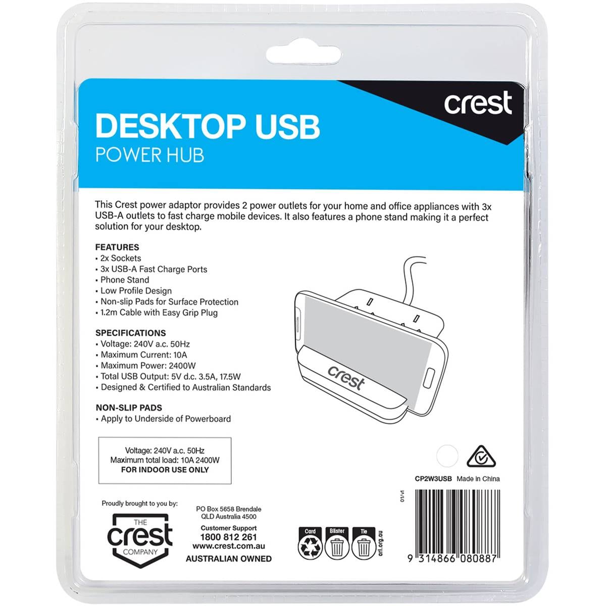 Crest Crest Power Hub 2 Socket 3 Usb 3g | Woolworths