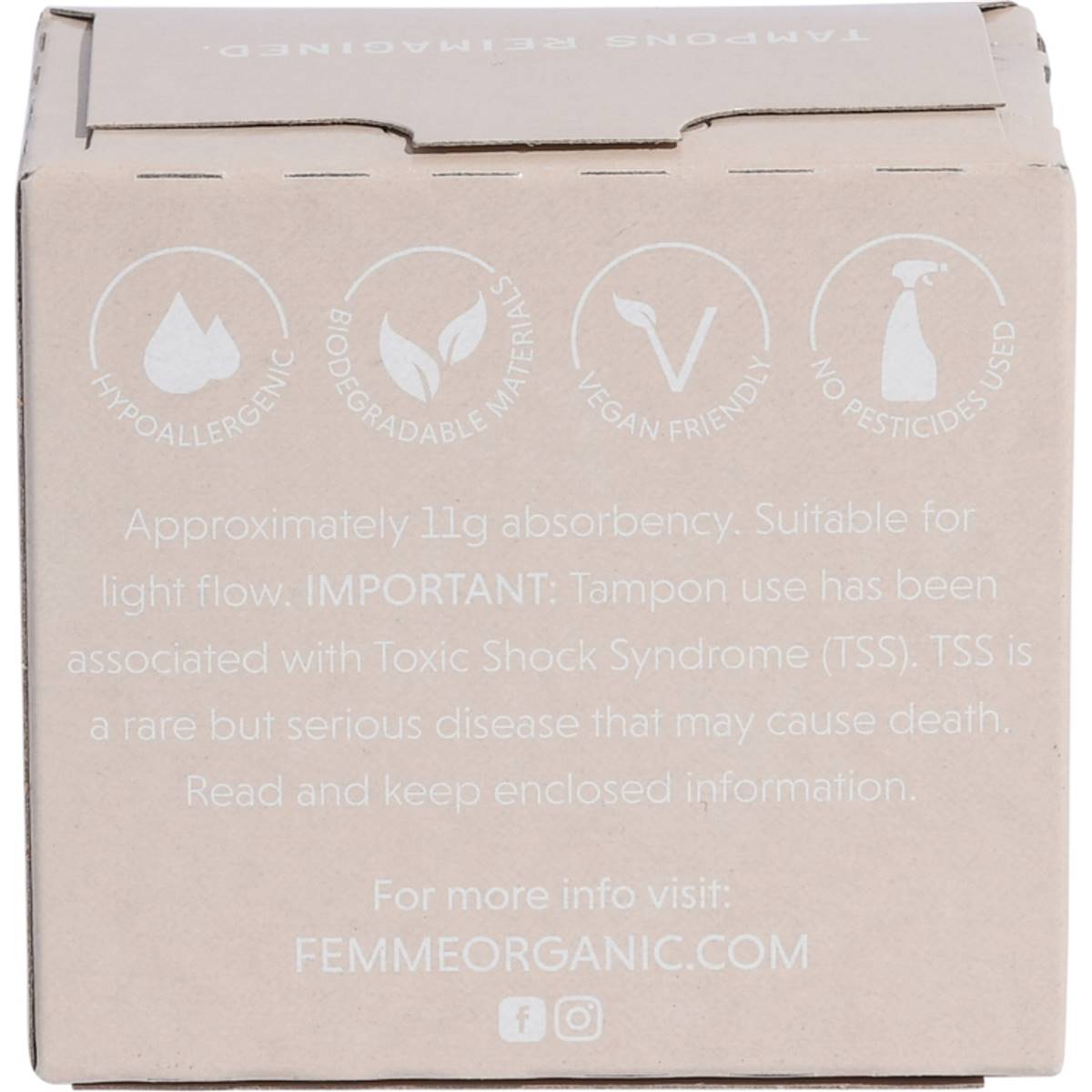 Femme Organic Tampons Regular 18 Pack | Woolworths