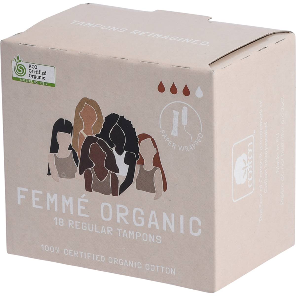 Femme Organic Tampons Regular 18 Pack | Woolworths