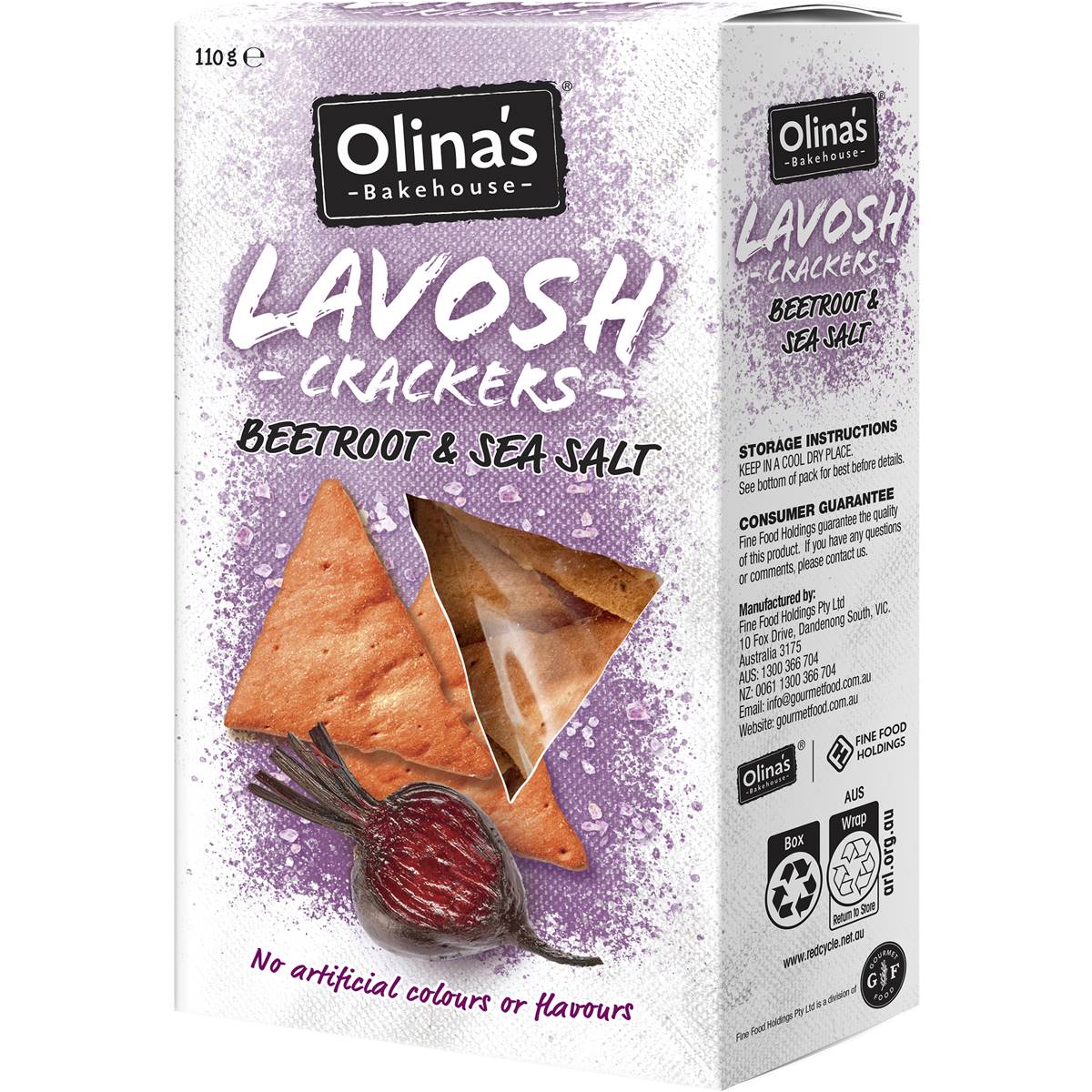 Olina's Bakehouse Lavosh Crackers Beetroot & Sea Salt 110g | Woolworths
