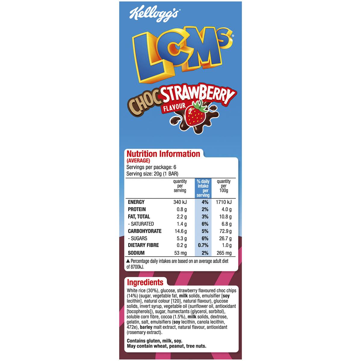 Kellogg's Lcms 25% Less Sugar Choc Strawberry Snack Bars 6 Pack ...