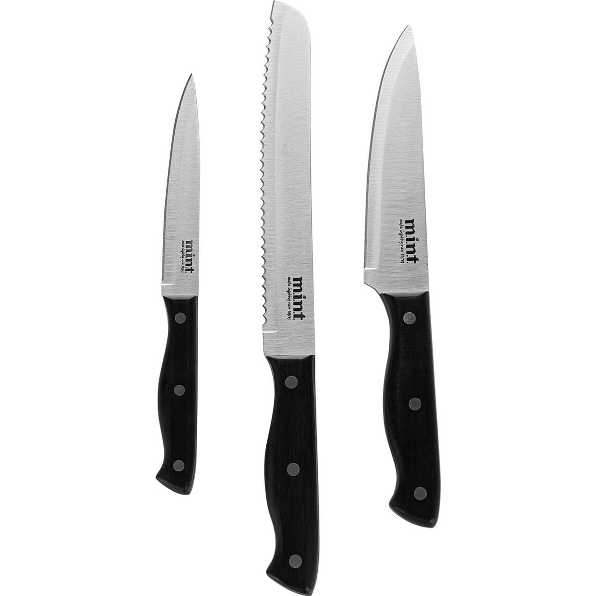 Mint 3 Piece Knife Set Chef/utility/bread Each | Woolworths