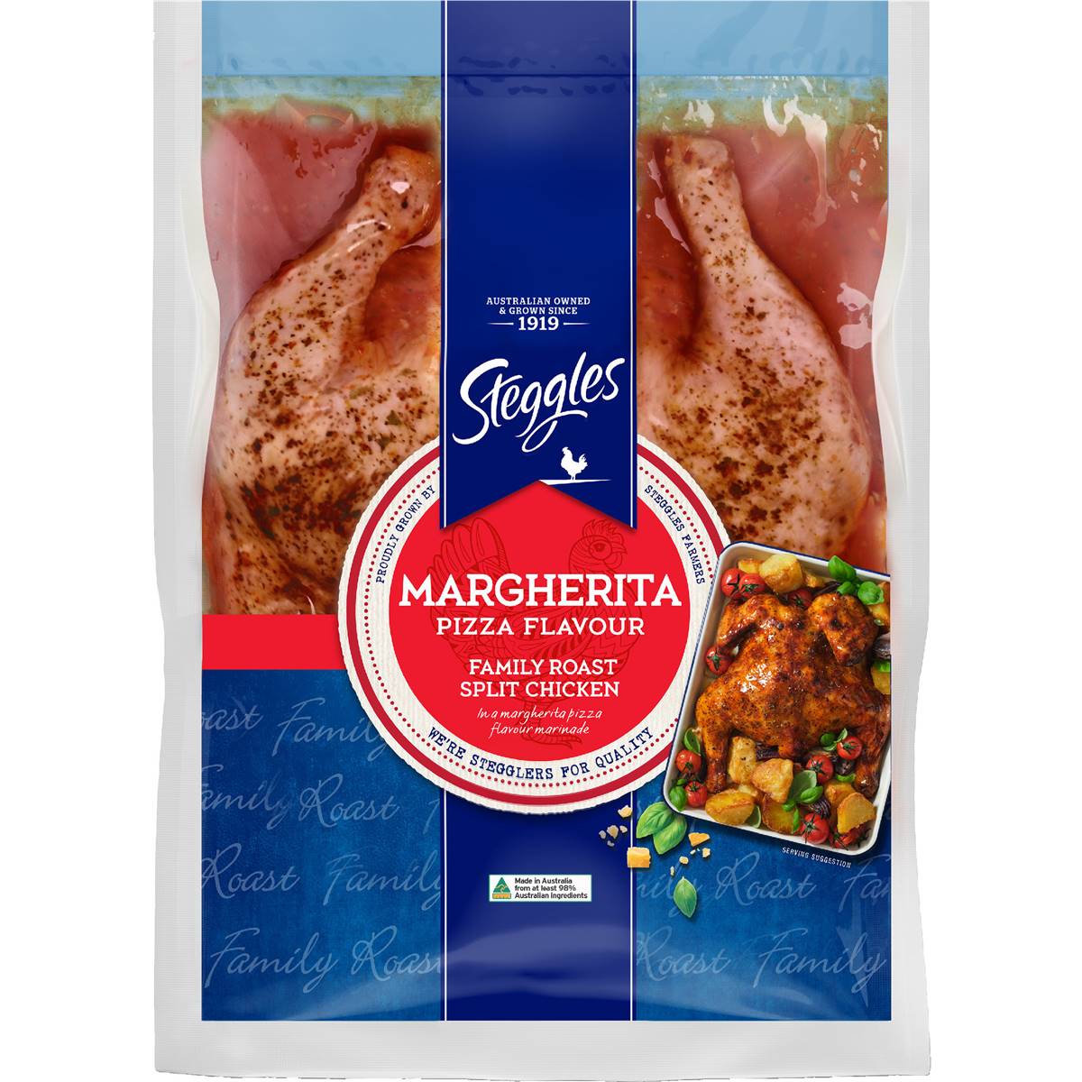 Steggles Margherita Pizza Flavour Family Roast Split Chicken Per Kg ...