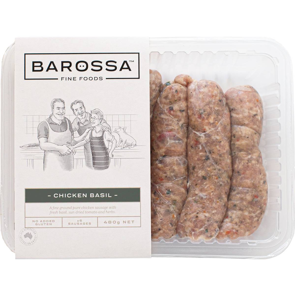 Barossa Fine Foods Chicken Basil Sausages 480g | Woolworths