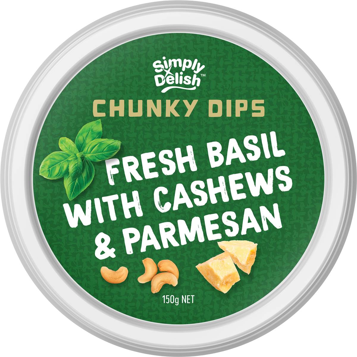 Simply Delish Chunky Dip Fresh Basil With Cashews & Parmesan 150g ...