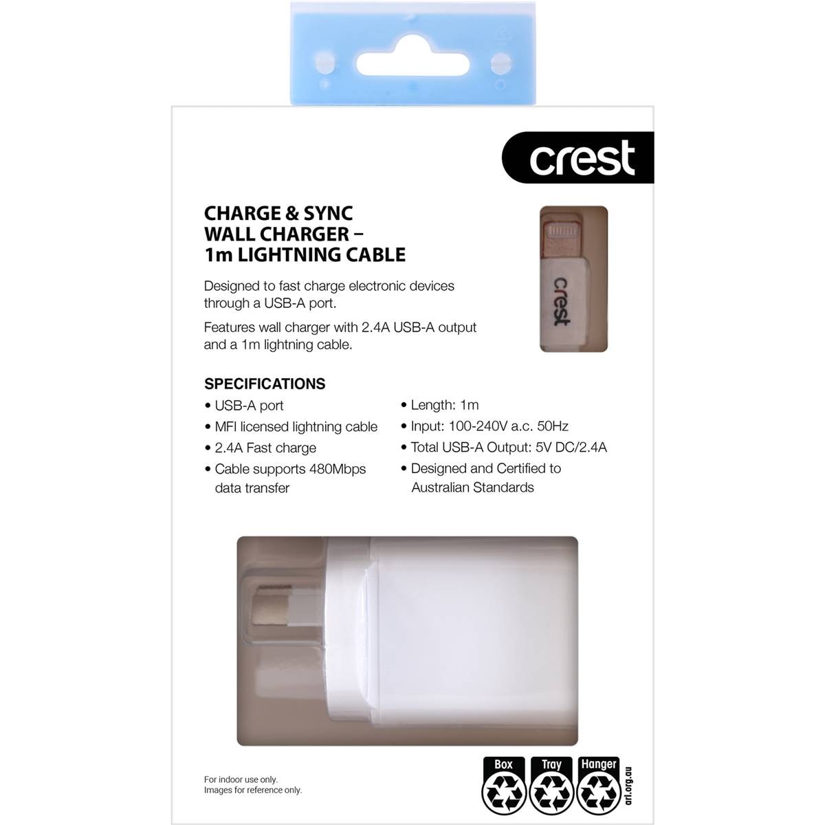 Crest Lightning Usb-a Wall Charger 1m Lightning Cable Each | Woolworths