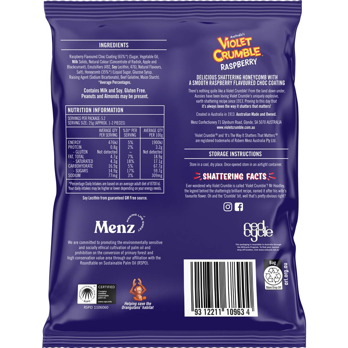 Violet Crumble Raspberry Twist 130g | Woolworths