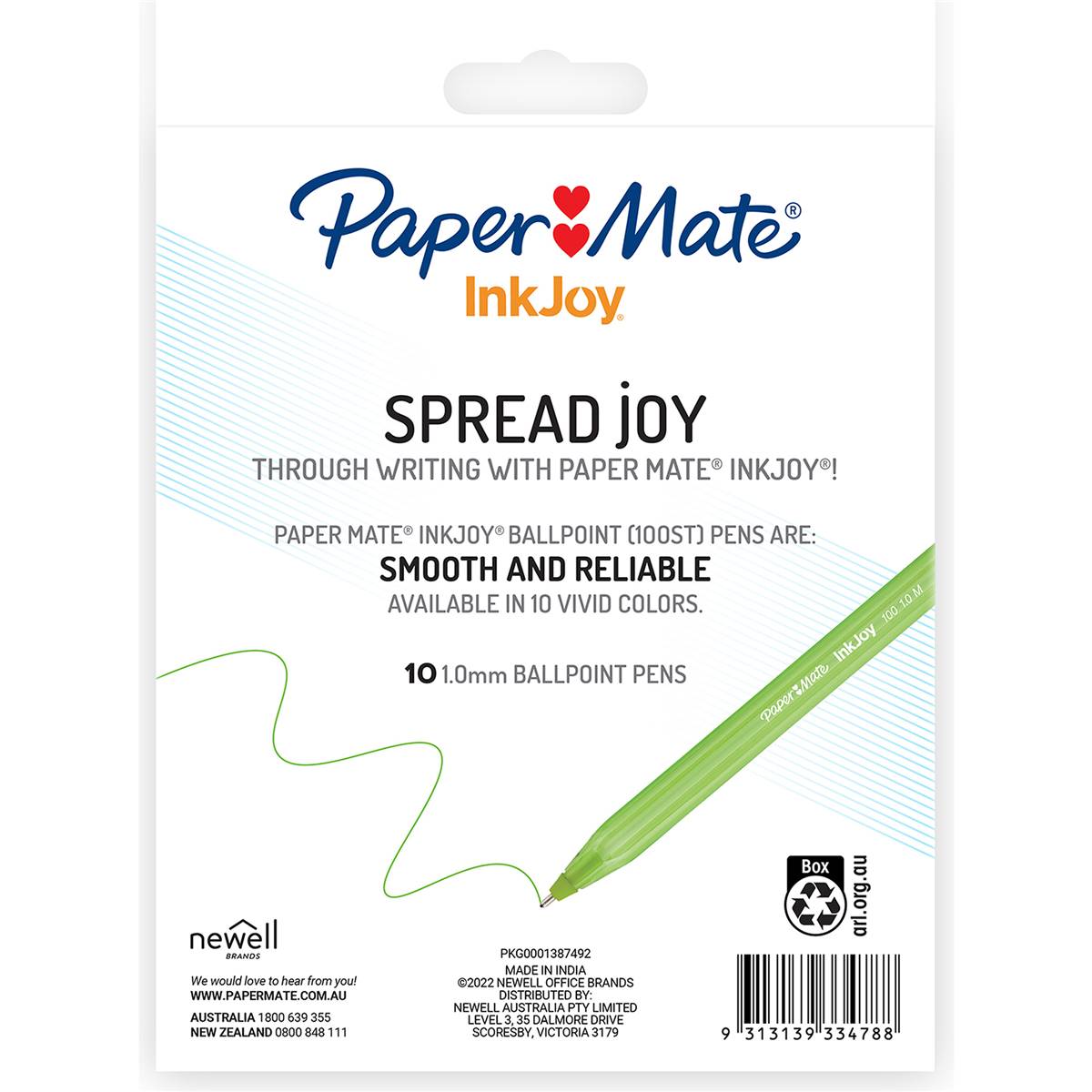 Paper Mate Ink Joy Ballpoint Pens Assorted Colours 10 Pack | Woolworths