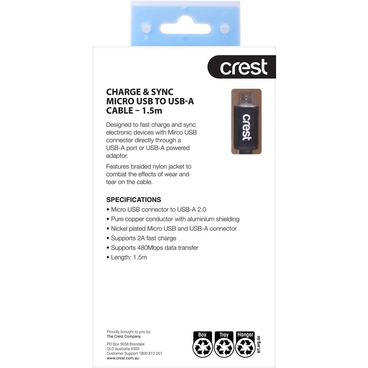 Crest Micro Usb To Usb-a 1.5m Braided Cable Each | Woolworths
