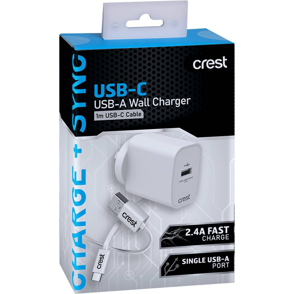 Crest Usb-c/usb-a Wall Charger 1m Usb-c Cable Each | Woolworths