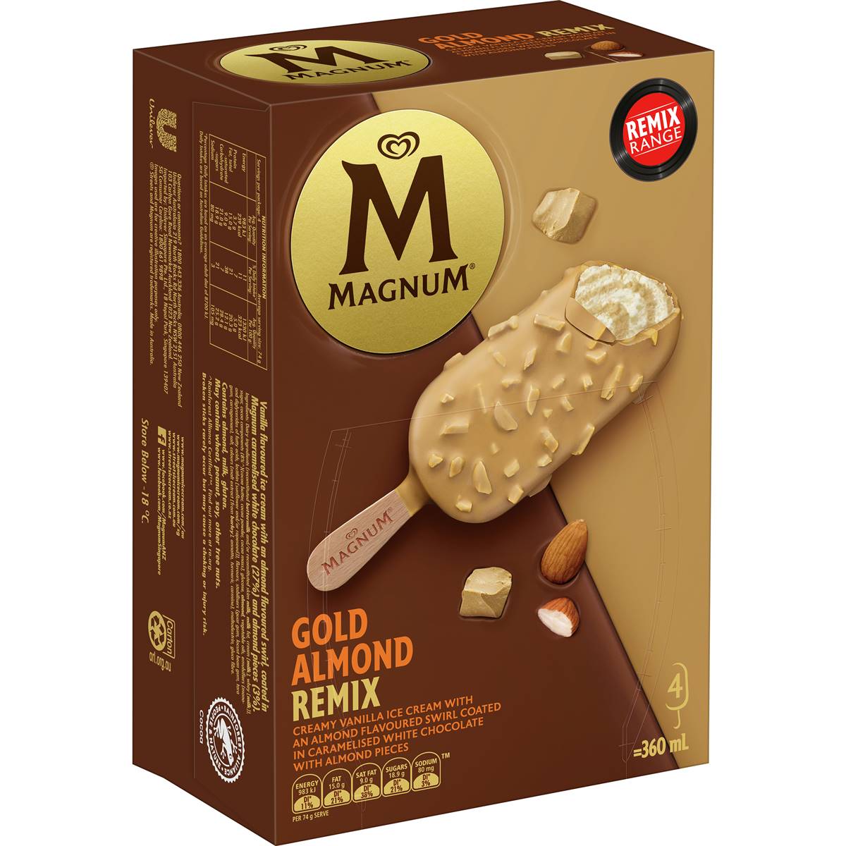 Magnum Gold Almond Remix 4 Pack | Woolworths