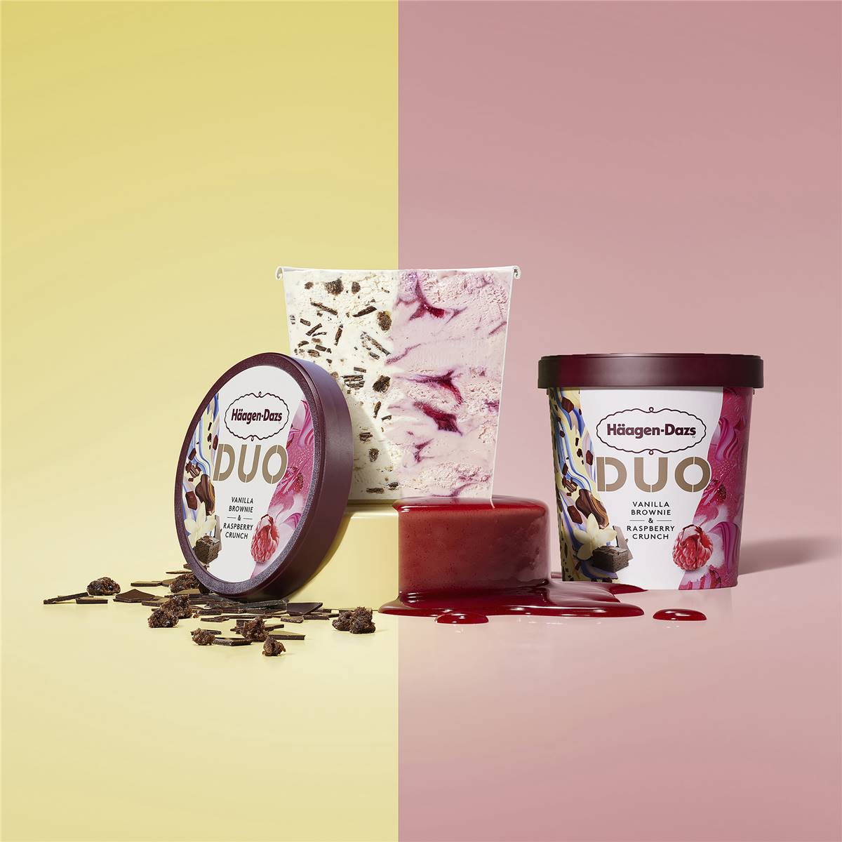 Haagen Dazs Duo Vanilla Brownie And Raspberry Crunch Ice Cream Tub 420ml