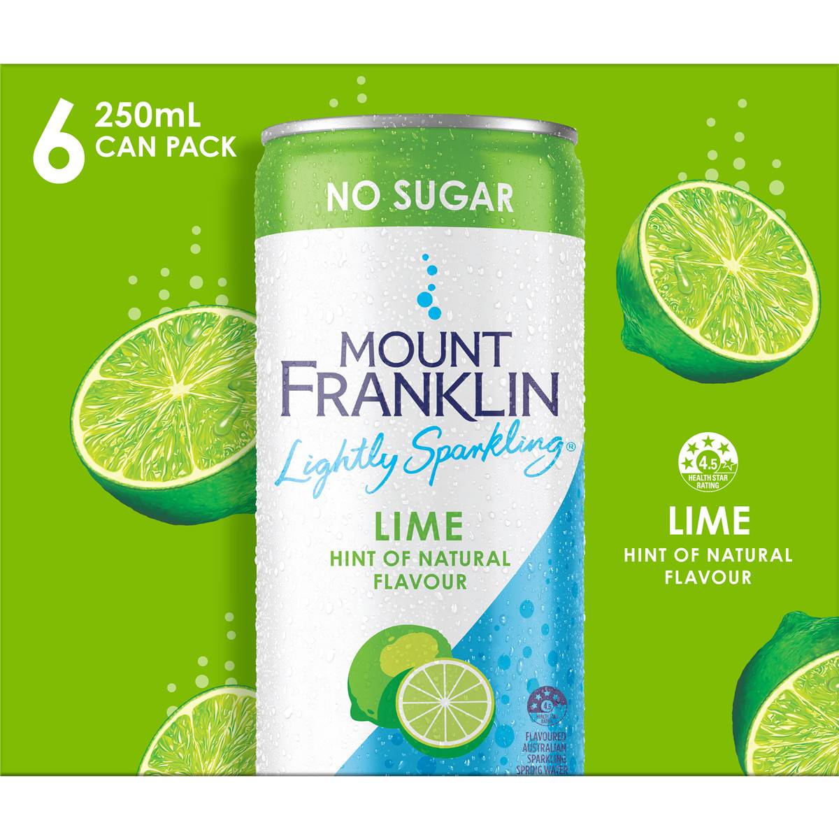 Mount Franklin Lightly Sparkling Water Lime Cans 250ml X 6 Pack | Woolworths
