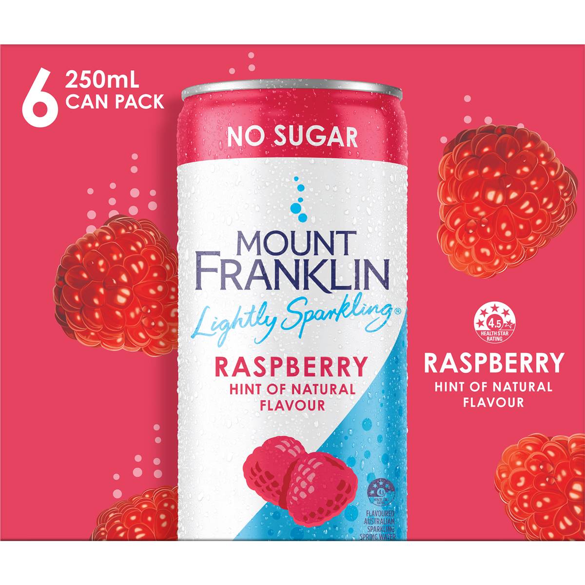 Mount Franklin Lightly Sparkling Water Raspberry Cans 250ml X 6 Pack | Woolworths