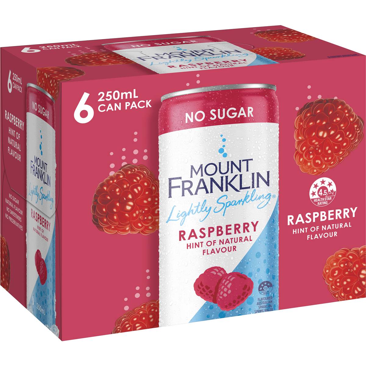 Mount Franklin Lightly Sparkling Water Raspberry Cans 250ml X 6 Pack | Woolworths