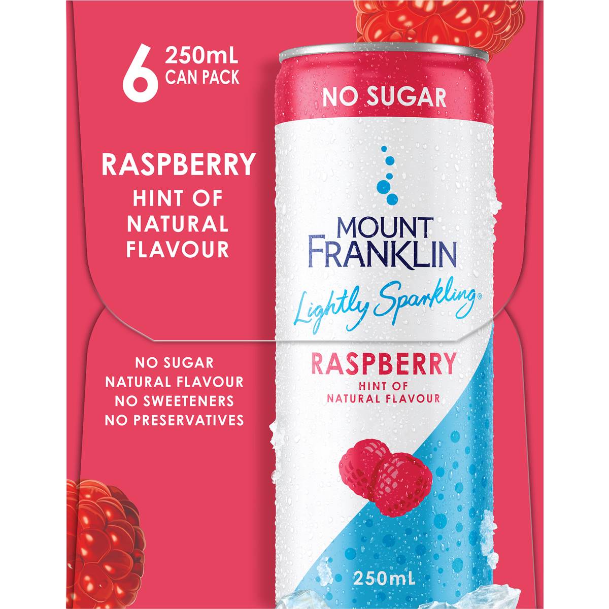 Mount Franklin Lightly Sparkling Water Raspberry Cans 250ml X 6 Pack | Woolworths
