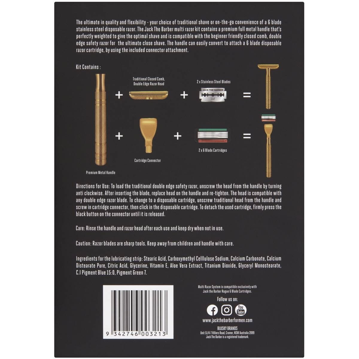 Jack The Barber Dual Edge Razor Kit Metal Handle With 2 Heads & Blades ...