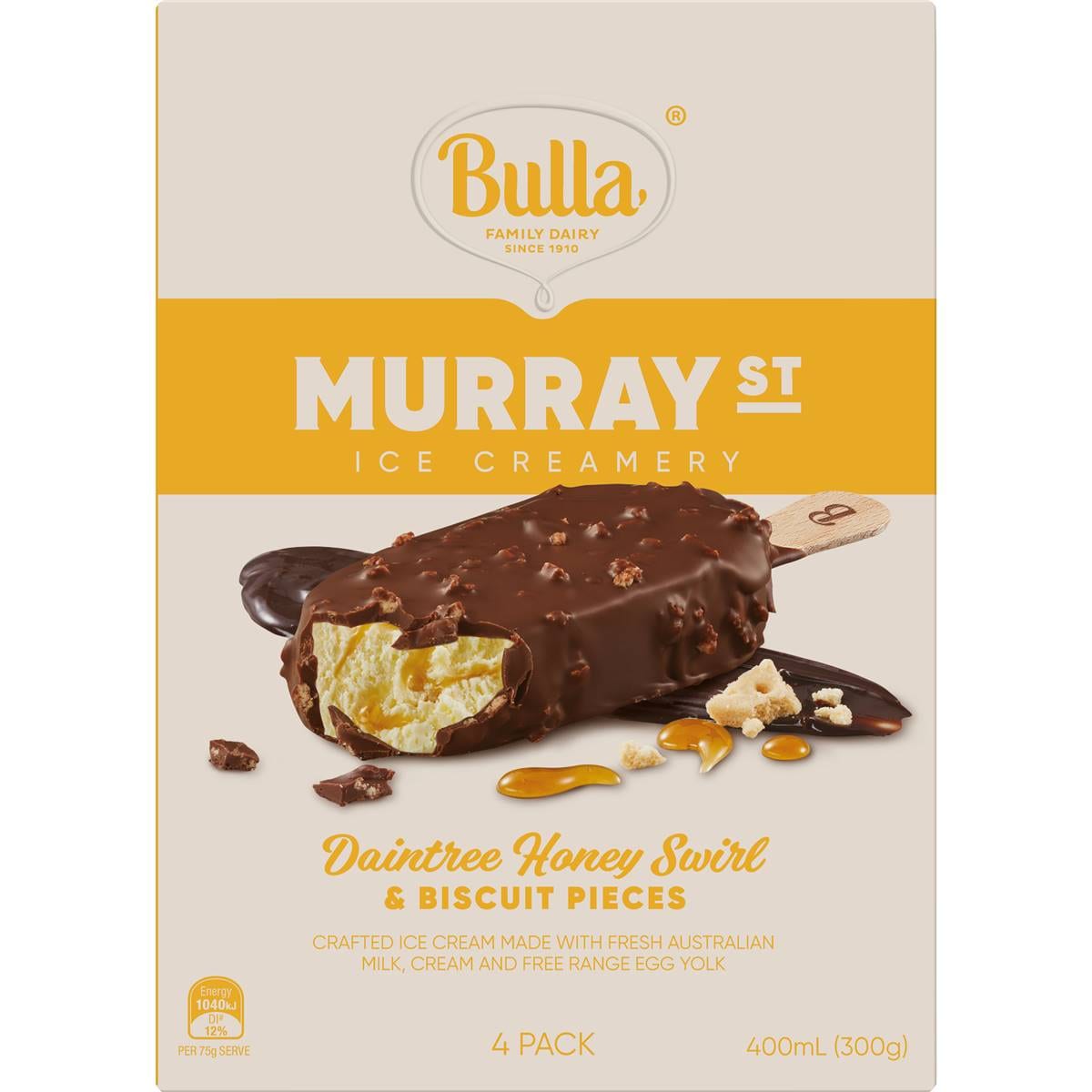 Bulla Murray St Daintree Honey Swirl & Biscuit Pieces Ice Cream 4 Pack ...