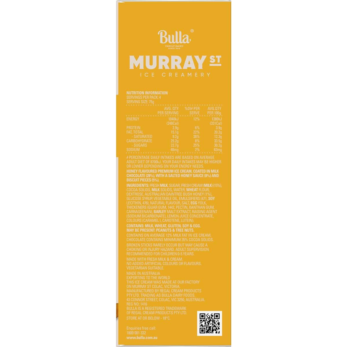Bulla Murray St Daintree Honey Swirl & Biscuit Pieces Ice Cream 4 Pack ...