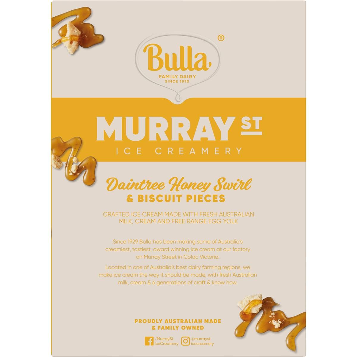 Bulla Murray St Daintree Honey Swirl & Biscuit Pieces Ice Cream 4 Pack ...