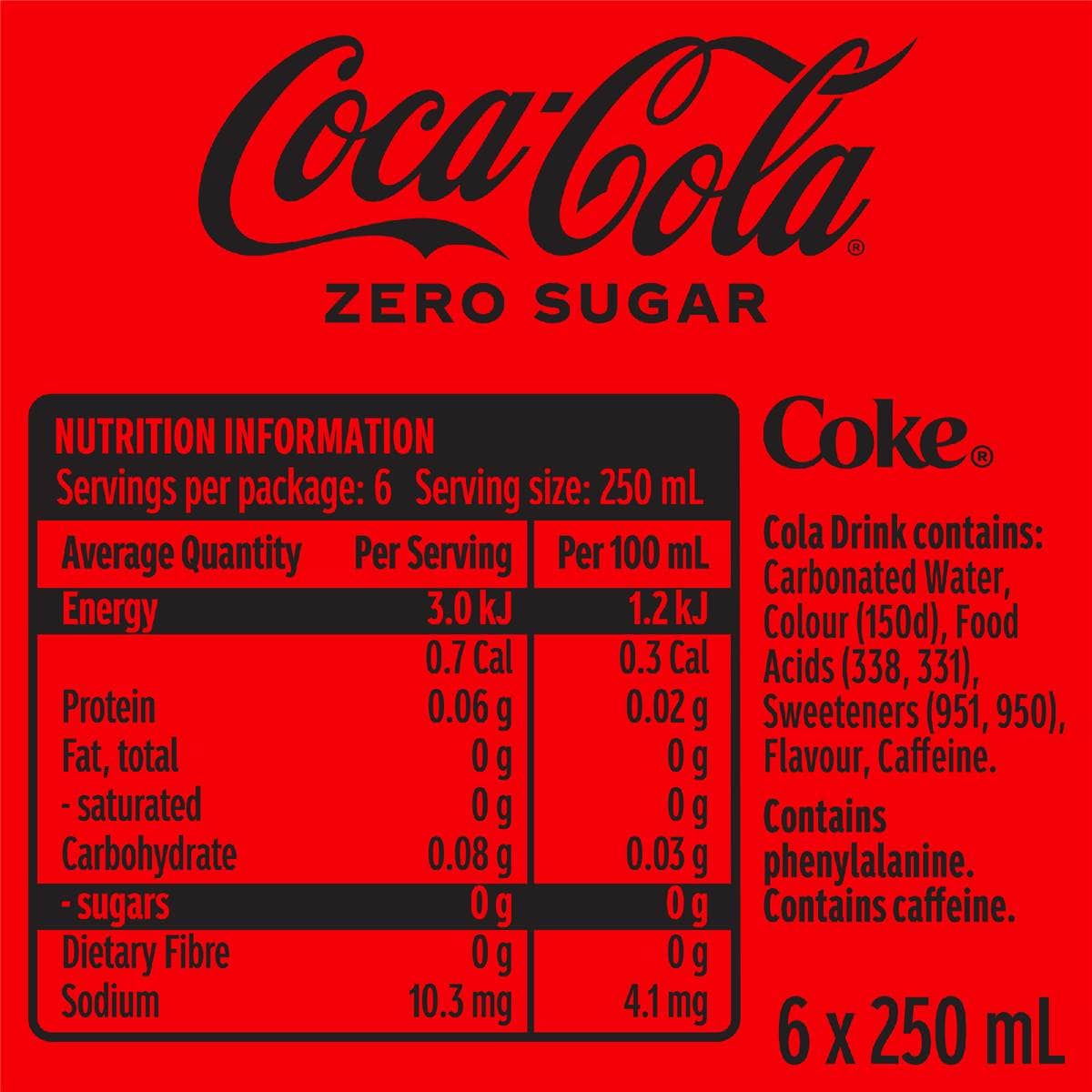 Coca - Cola Zero Sugar Soft Drink Mini Cans 6 X 250ml | Woolworths