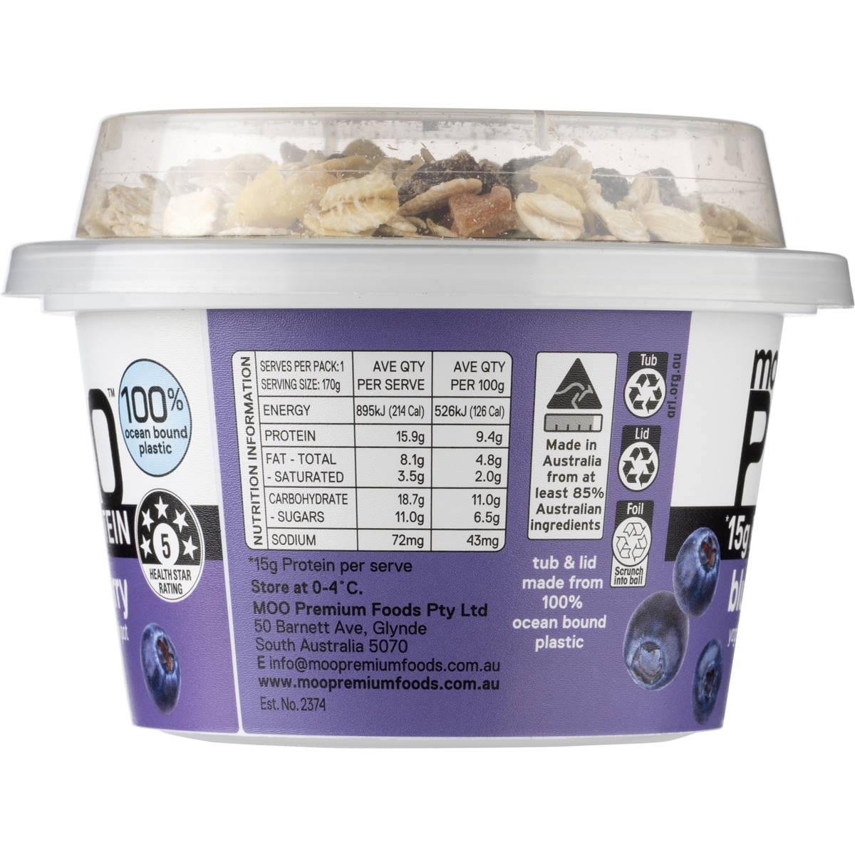 Moo Greek Style Yoghurt & Granola Blueberry 170g | Woolworths