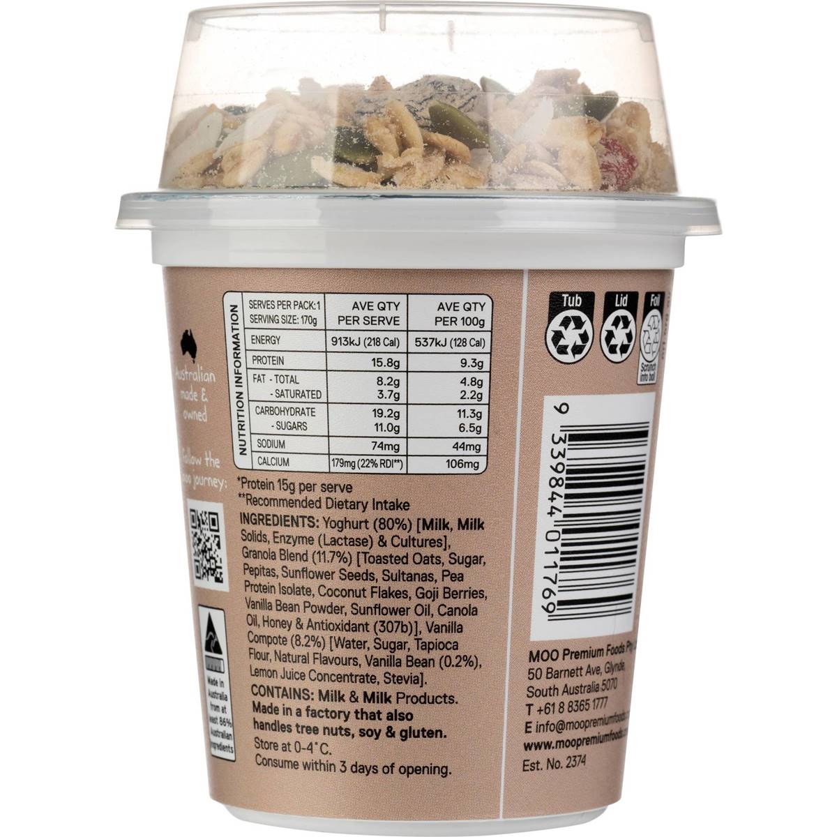 Moo Greek Style Yoghurt & Granola Vanilla Bean 170g | Woolworths