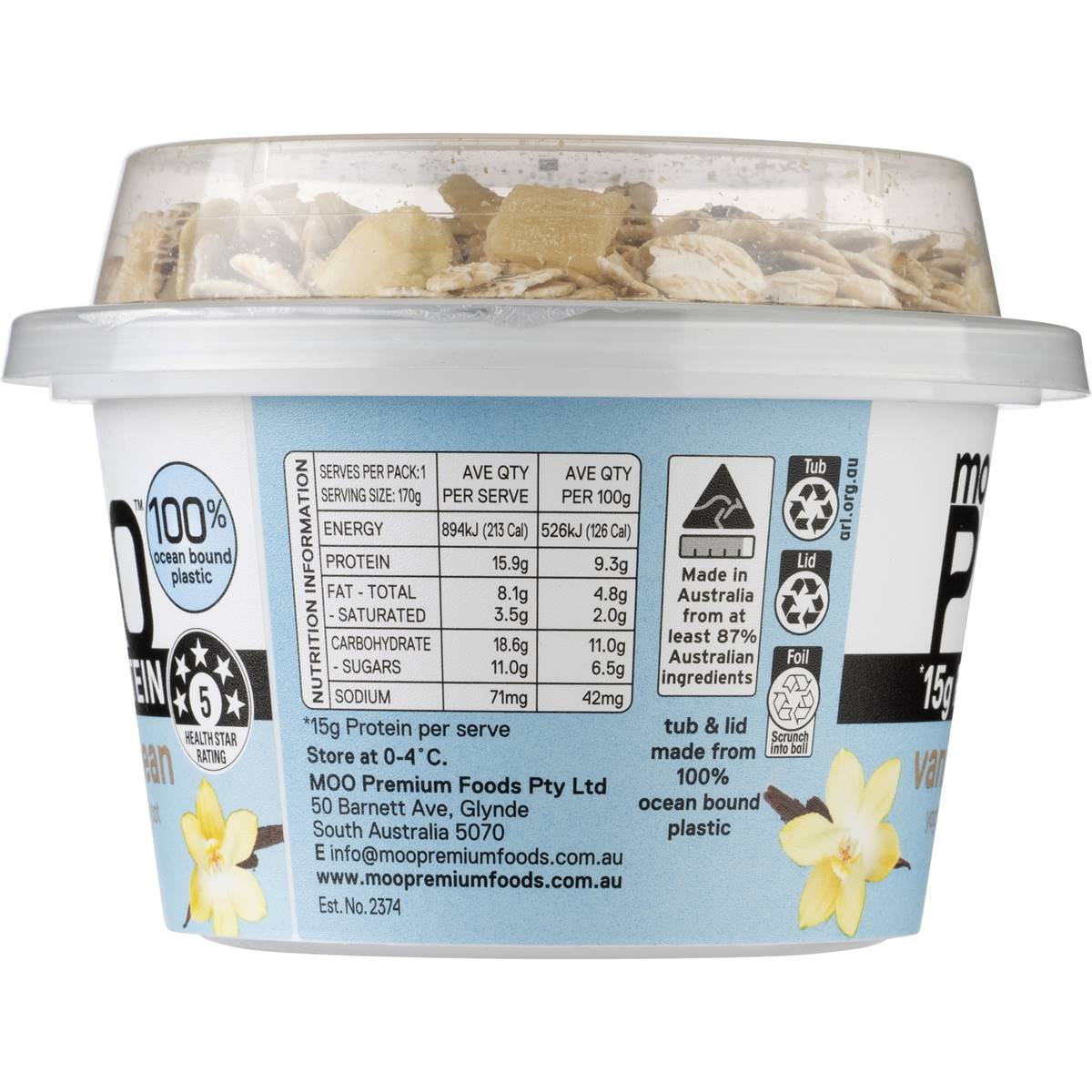 Moo Greek Style Yoghurt & Granola Vanilla Bean 170g | Woolworths