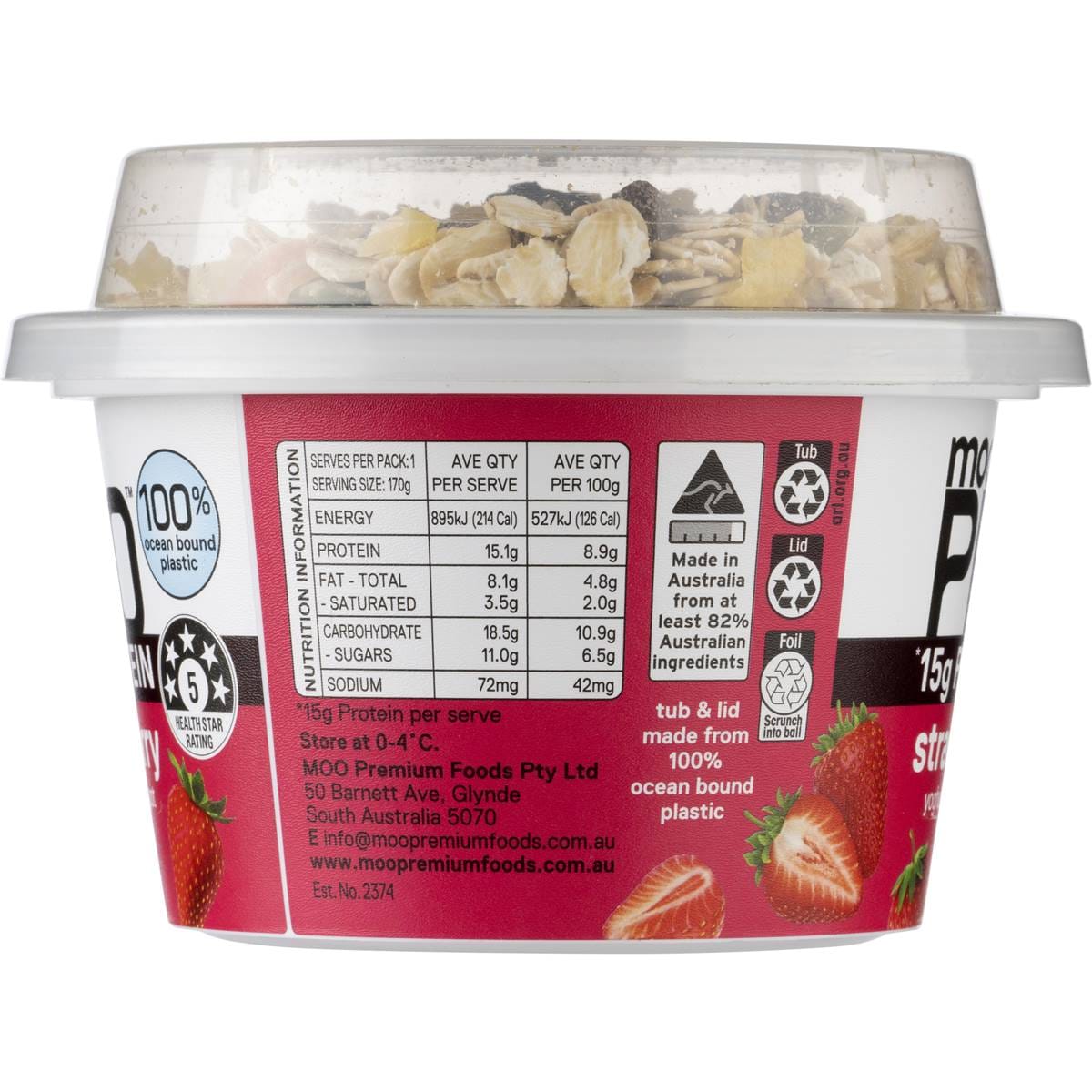 Moo Greek Style Yoghurt & Granola Strawberry 170g | Woolworths