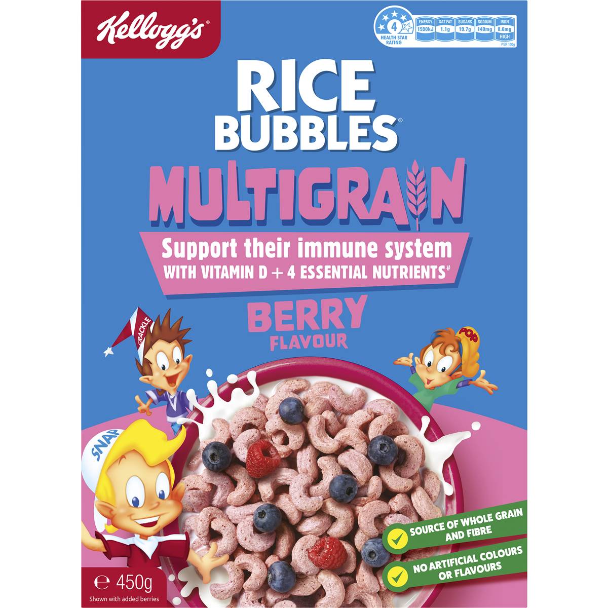 Kellogg's Rice Bubbles Multigrain Berry Flavour Breakfast Cereal 450g ...